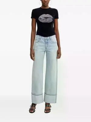 Miss Sixty Flocked Texture Lip Print T-shirt