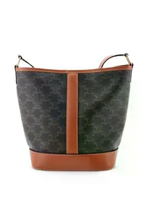 Celine Triomphe Coated Canvas Small Bucket Bag - Brown