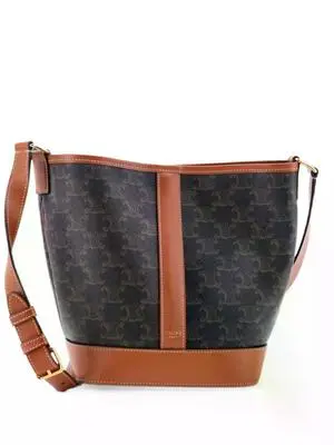 Celine Triomphe Coated Canvas Small Bucket Bag - Brown