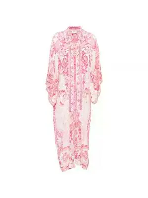 Camilla Silk Baroque Print Crystal Embellished Kimono - White