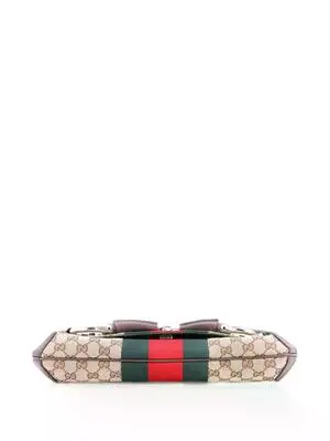 Gucci Horsebit Web Chain Clutch Gg Canvas Medium Shoulder Bag - Brown