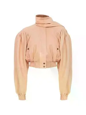 Chloé Scarf-detail Leather Cropped Jacket - Neutrals