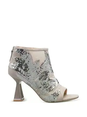 KAT MACONIE Sequin-embellished Peep-toe Ankle Boots - Silver