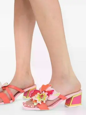 KAT MACONIE Eve Floral Appliqué Block-heel Sandals - Pink