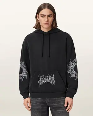 ALLSAINTS Helvette Long Sleeve Graphic Hoodie - Black