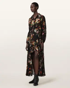 ALLSAINTS Maria Relaxed Fit Floral Midi Dress - Black