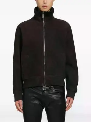 GIORGIO BRATO Shearling-collar Zip-up Leather Jacket - Brown