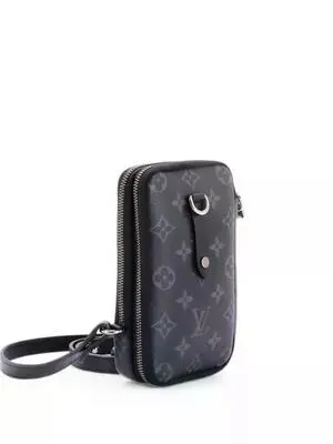 LOUIS VUITTON Double Phone Pouch Reverse Monogram Eclipse Canvas Clutch Bag - Black