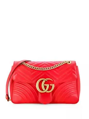 Gucci Gg Marmont Flap Bag Matelasse Leather Large Shoulder Bag - Red