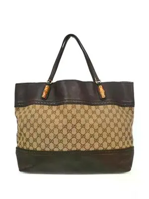Gucci 1990-2000s Bamboo Gg Tote Bag - Brown