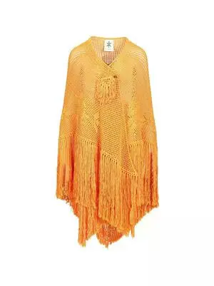 CHIARA IS Fringe-trimmed Open-knit Scarf - Orange