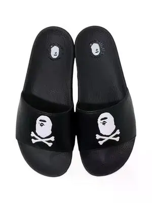 A BATHING APE Crossbone Flat Slides - Black