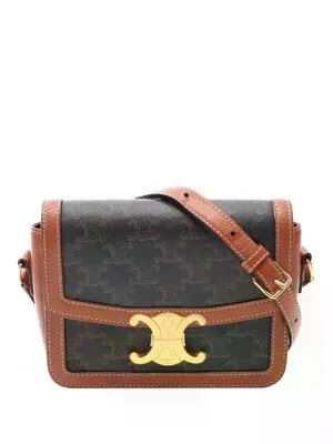 Celine Triomphe Crossbody Bag In Coated Canvas And Calfskin - Brown