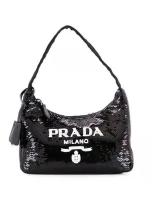 Prada Re-edition 2000 Sequins Mini Hobo Bag - Black
