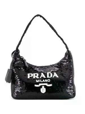 Prada Re-edition 2000 Sequined Mini Hobo Bag - Black