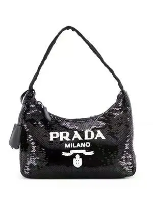 Prada Re-edition 2000 Sequined Mini Hobo Bag - Black
