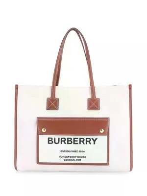 Burberry Freya Shopping Canvas With Leather Medium Tote Bag - Brown