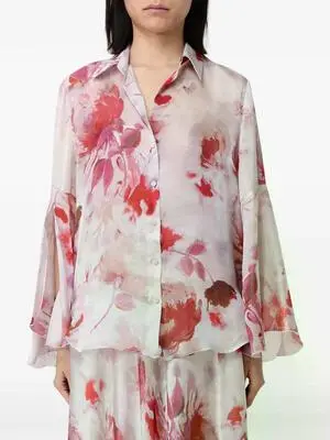 HANITA Floral-print Bell-sleeve Shirt - Neutrals