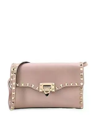 Valentino Garavani Rockstud Flip Lock Flap Bag Leather Medium Crossbody Bag - Neutrals