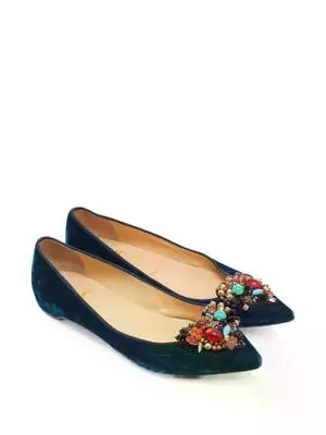 CHRISTIAN LOUBOUTIN Diva Cora Velvet Ballet Flats - Blue