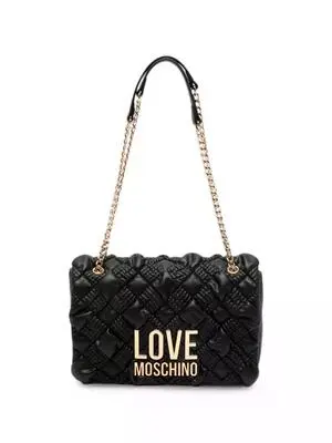 Moschino Quilted Logo-plaque Shoulder Bag - Black