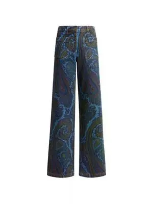 Etro Wide-leg Jeans With Paisley Motif - Blue
