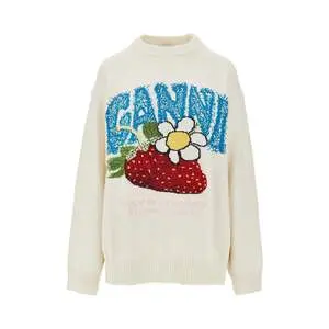 GANNI Strawberry Wool-blend Sweater - White