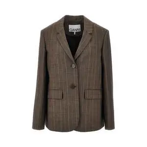 GANNI Tailored Pinstripe Blazer - Brown
