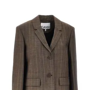 GANNI Tailored Pinstripe Blazer - Brown