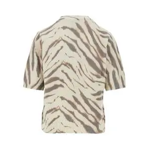GANNI Short-sleeved Wool-blend Knit Top With Zebra-striped Motif
