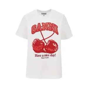 GANNI Cotton T-shirt With 'cherry' Print - White