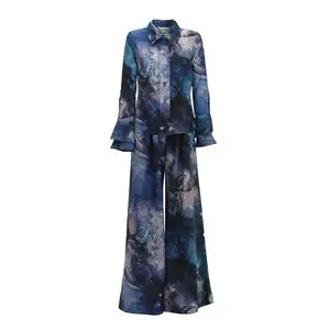 JULIA ALLERT Co-ord Set Shirt And Wide-leg Pants Abstract Print - Blue