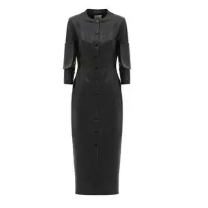 JULIA ALLERT Croc-effect Faux Leather Button-down Midi Dress