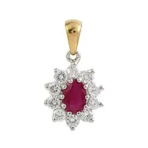 ARTISAN Yellow / White / Red Ruby & Diamond Flower Pendant In 18k Yellow & White Gold