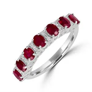 ARTISAN White / Red Ruby And Diamond Half Eternity Band Ring In 18k White Gold - White/red