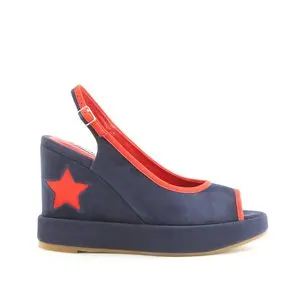 ROSAMUND MUIR LONDON Suede Star Wedge Sandals - Red/blue