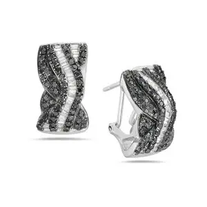 ARTISAN 18k White Gold Diamond Wave Huggie Earrings - White/black
