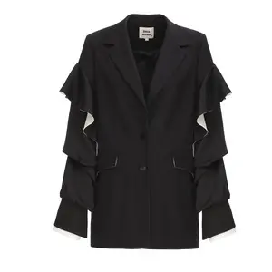 JULIA ALLERT Black / Silver Designer Classic Cut Blazer With Sleeve Twist Black - Black/silver