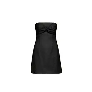 AVENUE 8 Draped Strapless Mini Linen Dress - Black