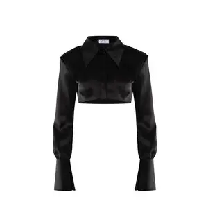 VESTIAIRE D'UN OISEAU LIBRE Cropped Silk Shirt With Padded Shoulders