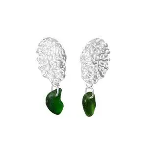 GLASSTYK Sea Urchin Earrings Sea Glass Steel - Green