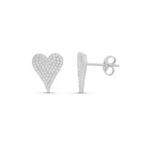 SHYMI Elongated Pave Heart Stud Earrings - Silver