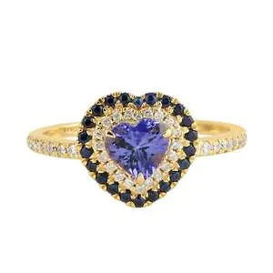 ARTISAN 18k Yellow Gold Heart-shaped Tanzanite, Sapphire And Diamond Ring - Yellow/blue/white