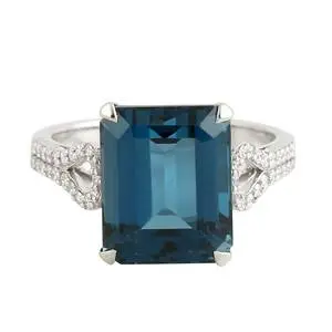 ARTISAN Emerald-cut London Blue Topaz And Diamond Ring In 14k White Gold - White/blue