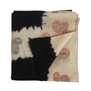 HERITAGEMODA Neutrals / Blue / White Handmade Navy Blue And Ivory Pure Pashmina Scarf - Blue/white