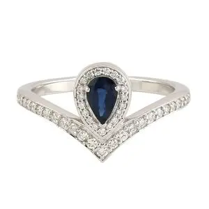 ARTISAN Blue / White Blue Sapphire & Diamond Pear Halo Ring In 18k White Gold - Blue/white