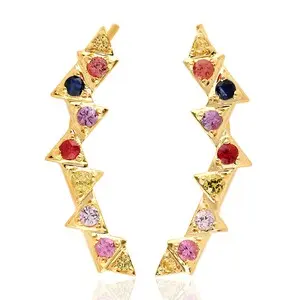 ARTISAN Multi-color Sapphire Geometric Ear Climber Earrings In 18k Yellow Gold - Blue/yellow