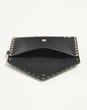 Valentino Garavani Rockstud Grainy Calfskin Pouch - Black