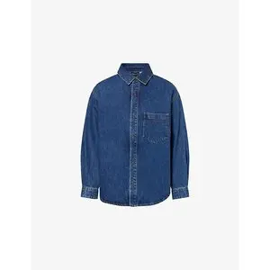 Emporio Armani Logo-embroidered Cotton Denim Overshirt - Medium Blue Denim