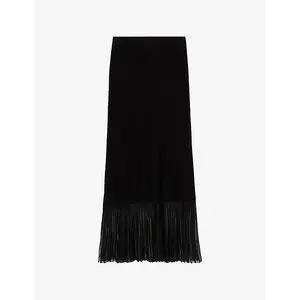 Claudie Pierlot Pleated Ribbed Knitted Maxi Skirt - Black